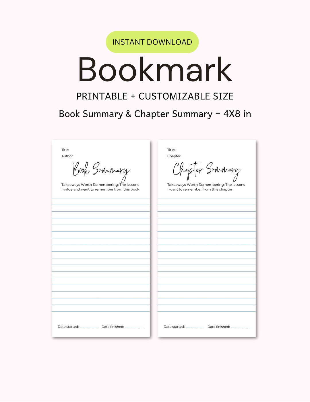 Printable Bookmark, Book Summary, Chapter Summary, Book Organizer, Book ...