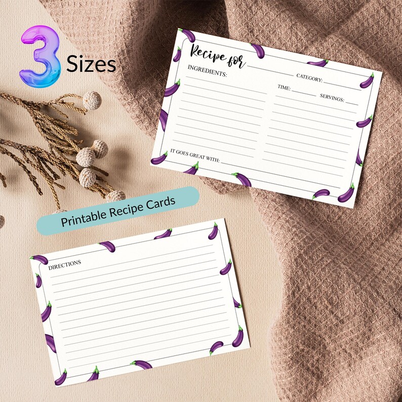 Printable Recipe Cards , Eggplant Recipe Cards , Recipe Cards , Modern ...