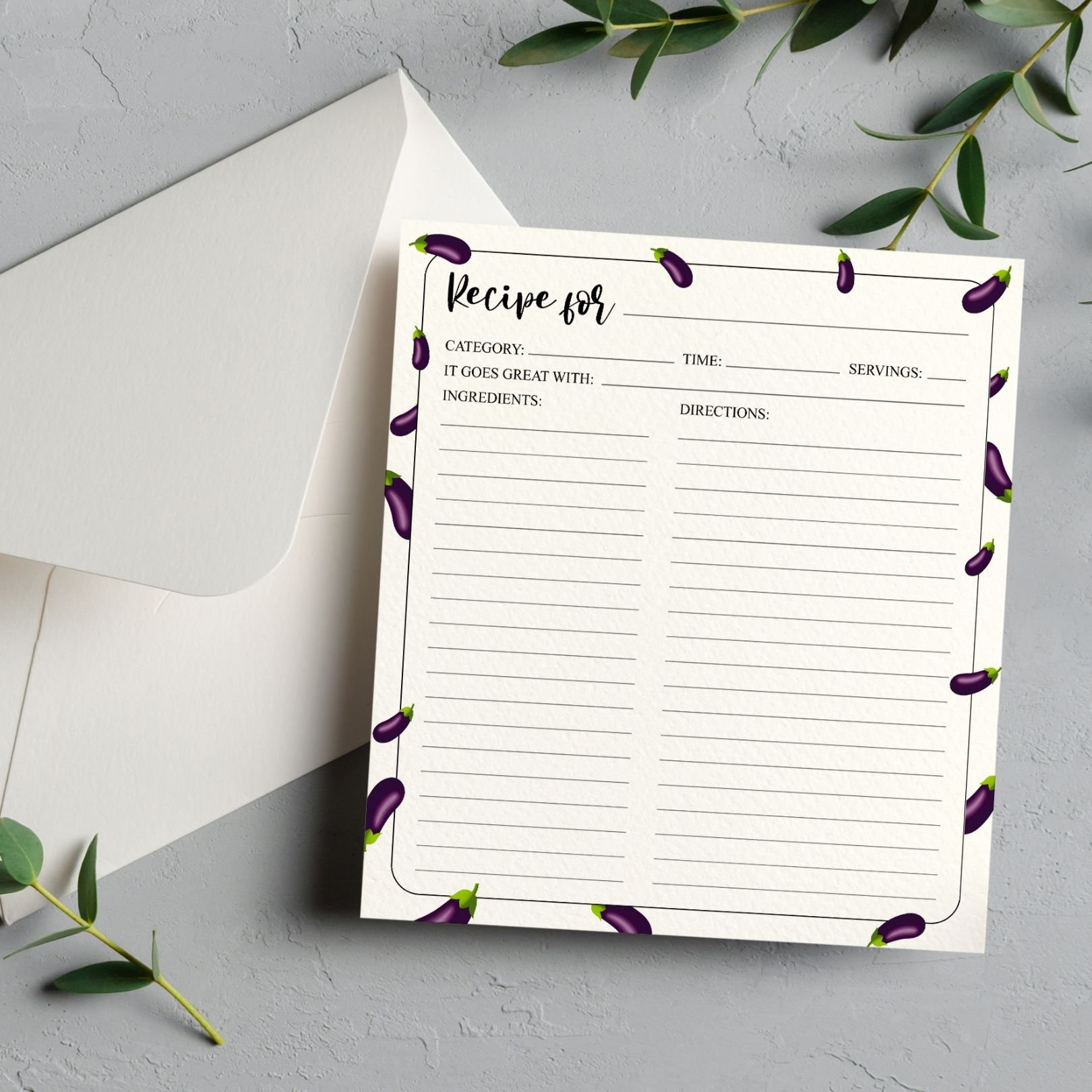 Printable Recipe Cards , Eggplant Recipe Cards , Recipe Cards , Modern ...