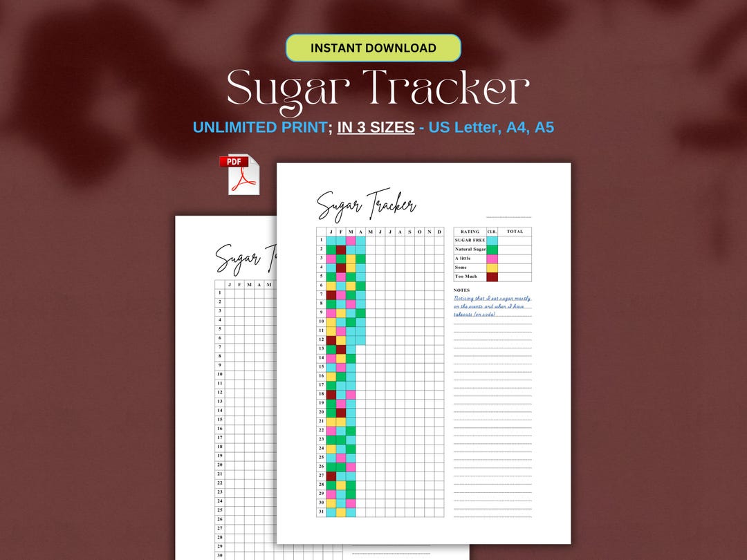 Sugar Tracker Printable, Sugar Intake Tracker, Daily Habit Tracker ...