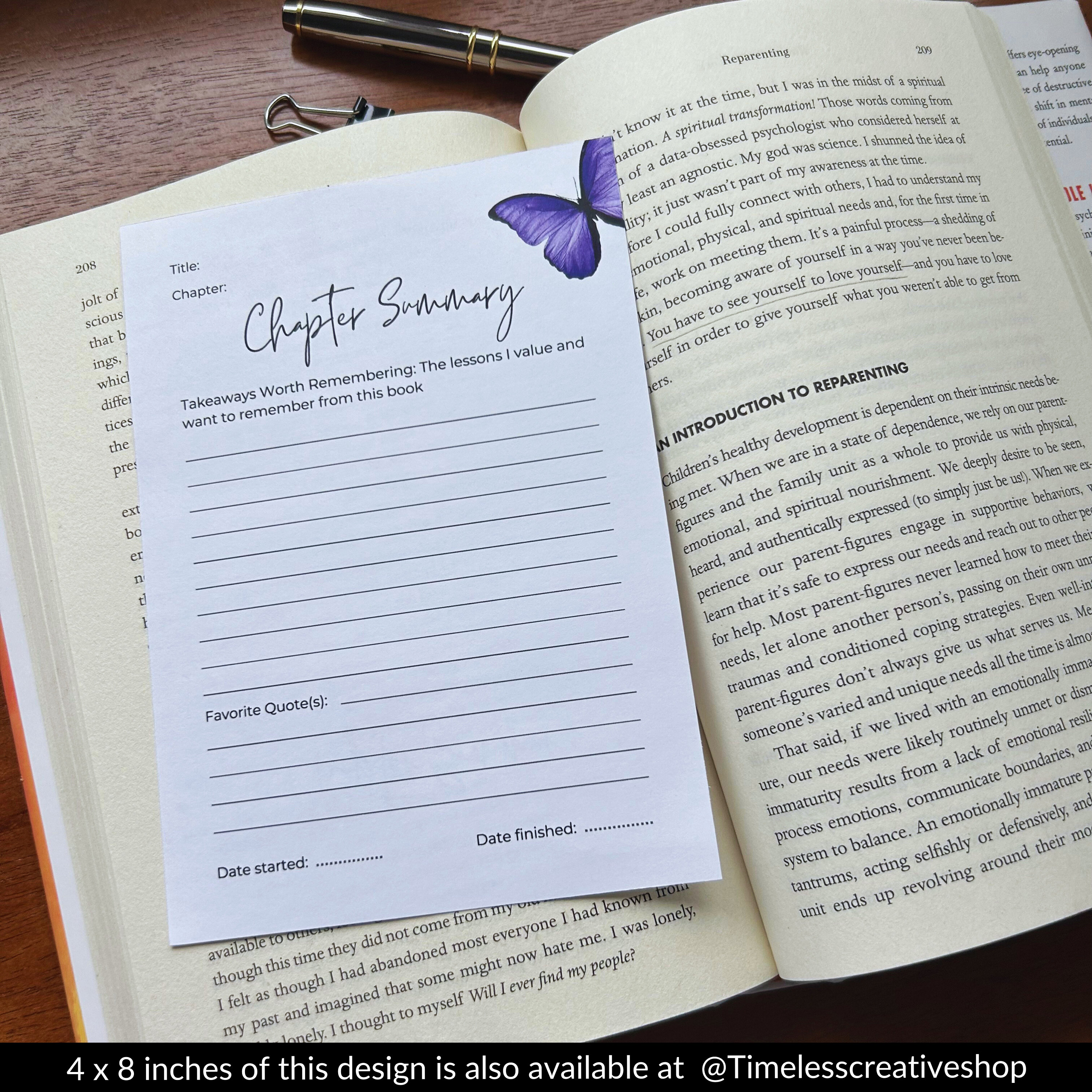 Printable Bookmark, Book Summary, Chapter Summary, Book Organizer, Book ...