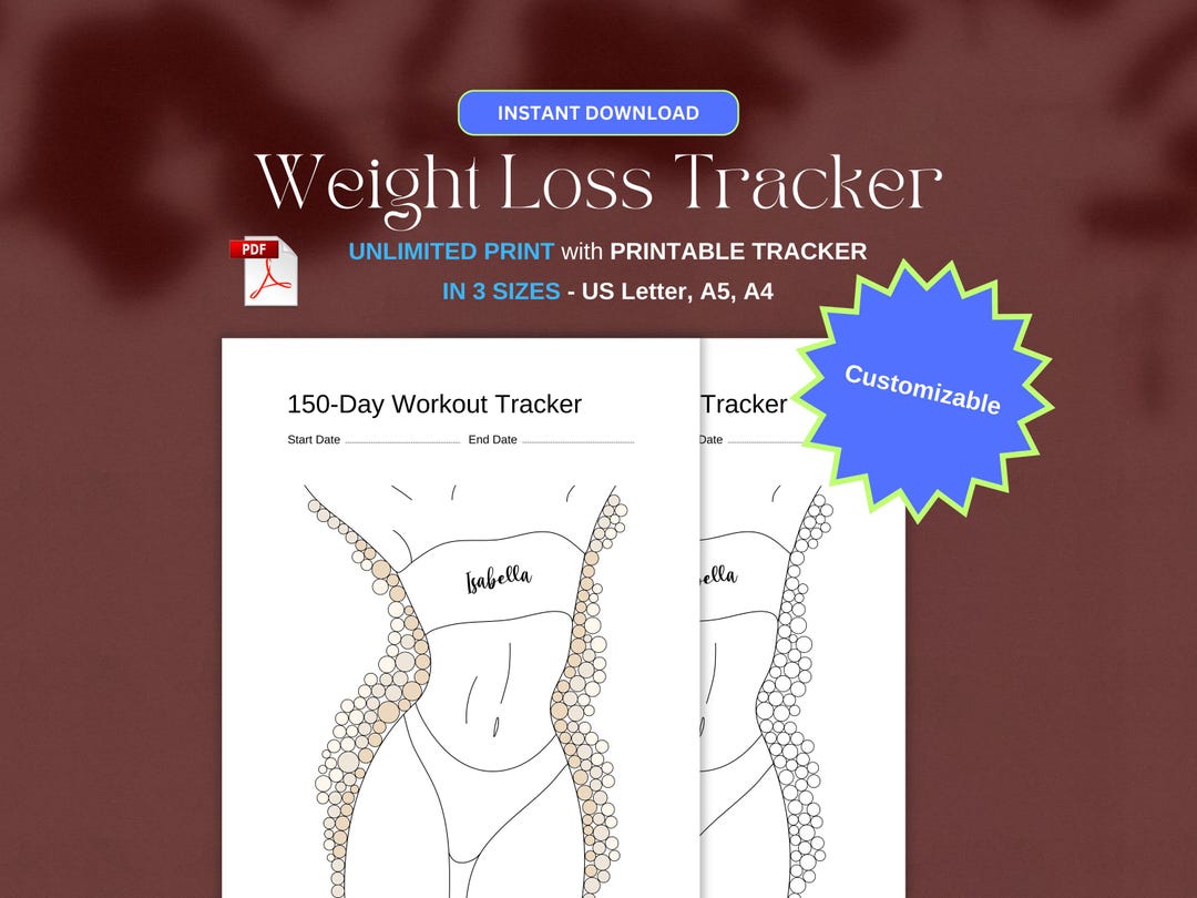 Weight Loss Tracker, PRINTABLE Pound Lost, Fitness Journey Tracker ...