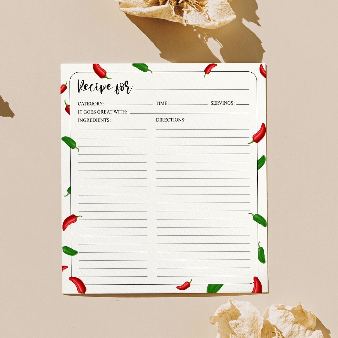 Printable Recipe Cards , Chili Recipe Cards , Recipe Cards , Modern ...