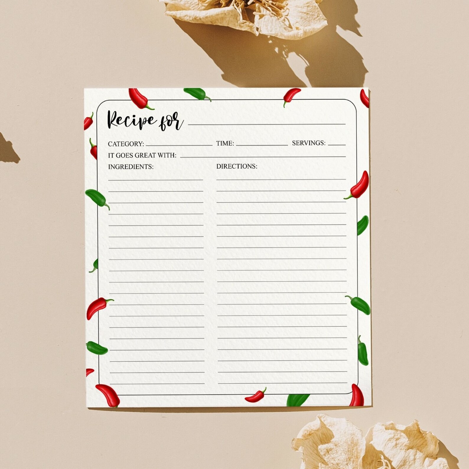 Printable Recipe Cards , Chili Recipe Cards , Recipe Cards , Modern ...