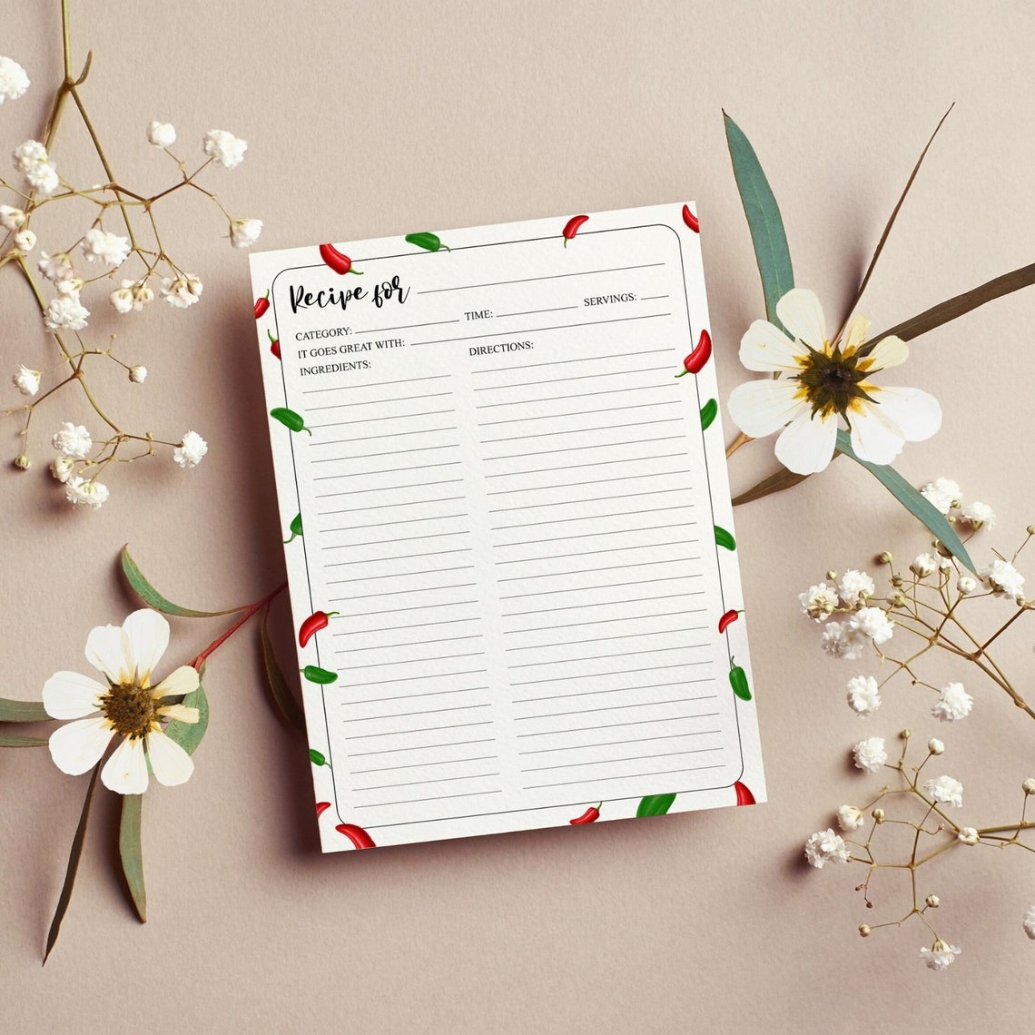 Printable Recipe Cards , Chili Recipe Cards , Recipe Cards , Modern ...