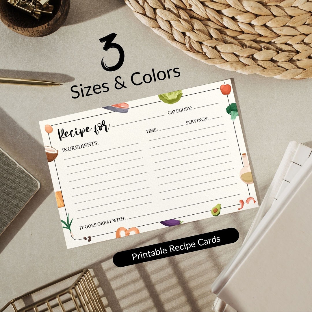 Printable Recipe Cards , Fruit Recipe Cards , Modern Recipe Cards , 4x6 ...