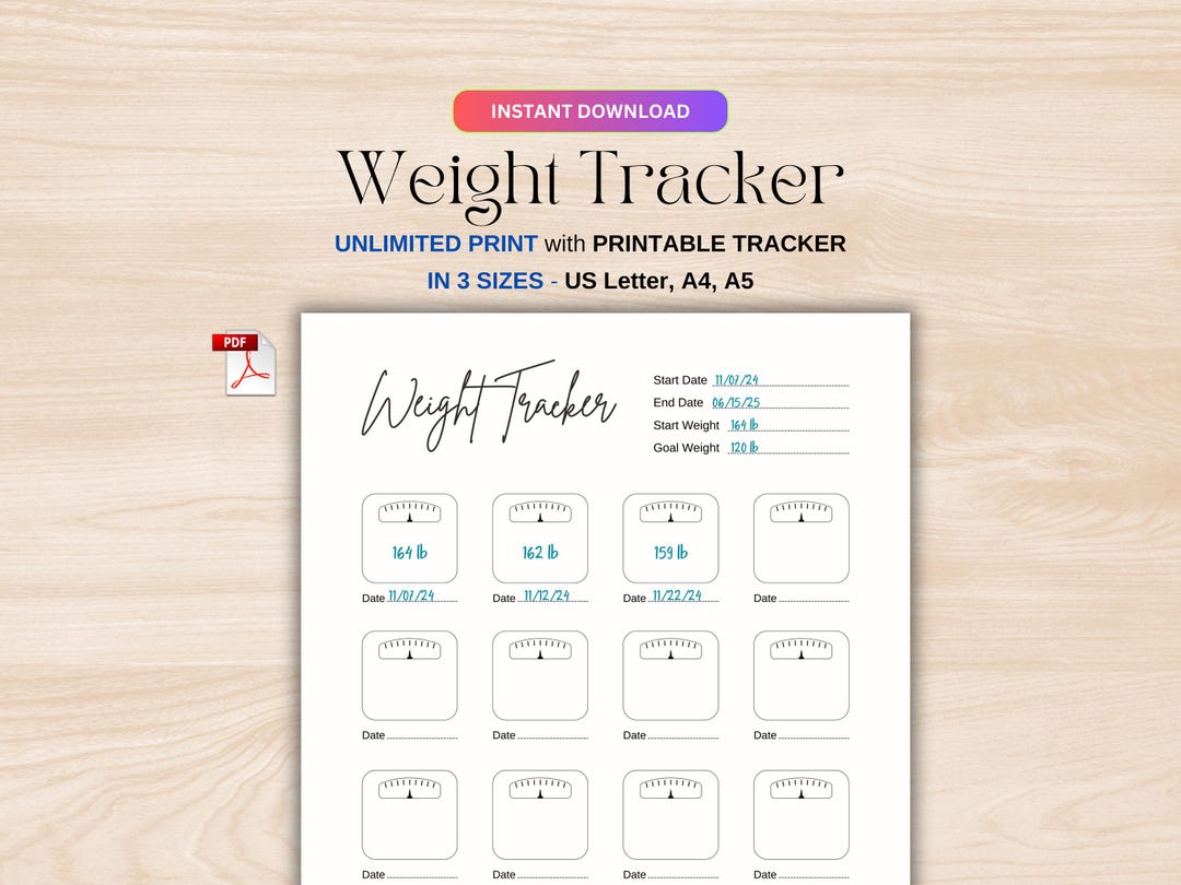 Weight Tracker PRINTABLE, Weight Loss Tracker, Pound Lost, Fitness ...
