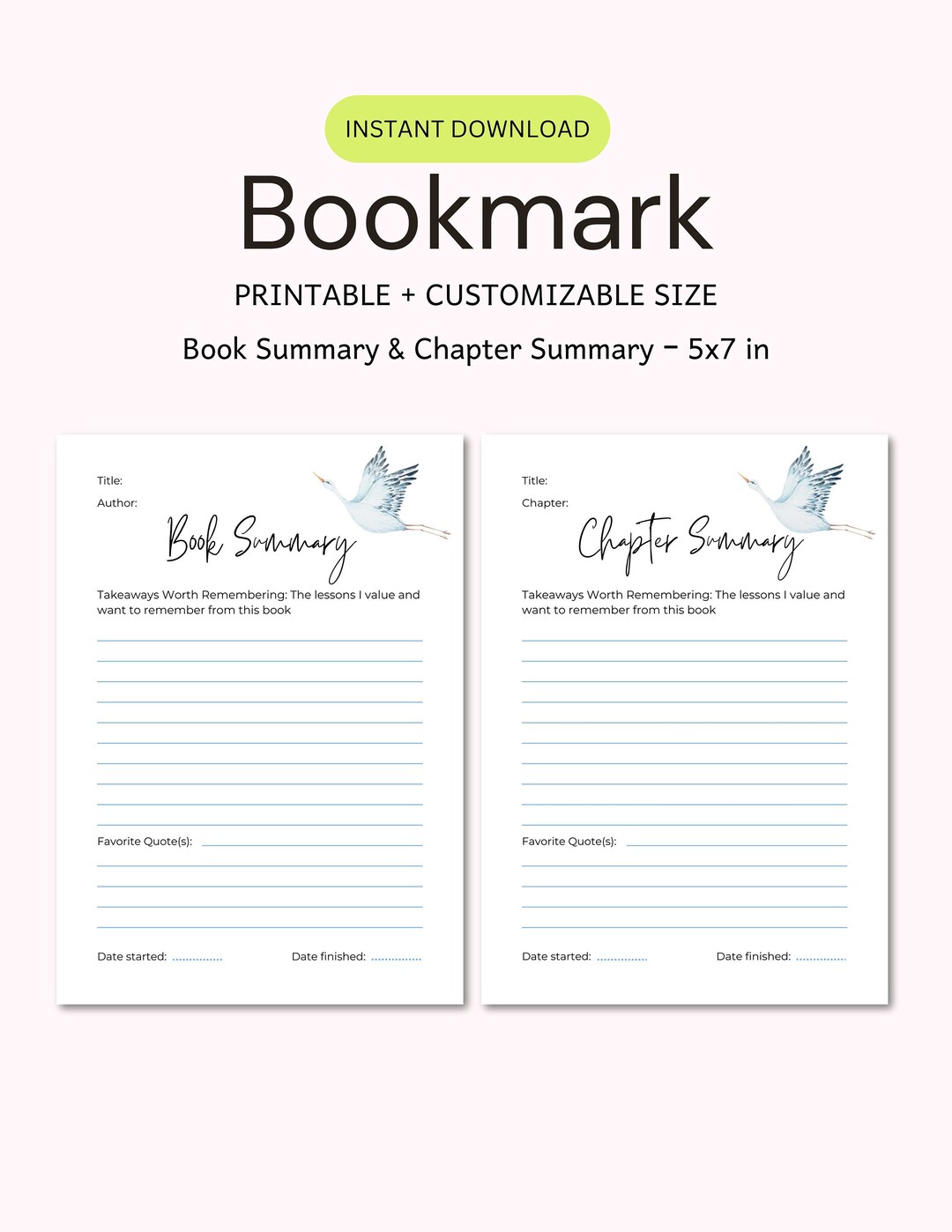 Printable Bookmark, Book Summary, Chapter Summary, Book Organizer, Book ...