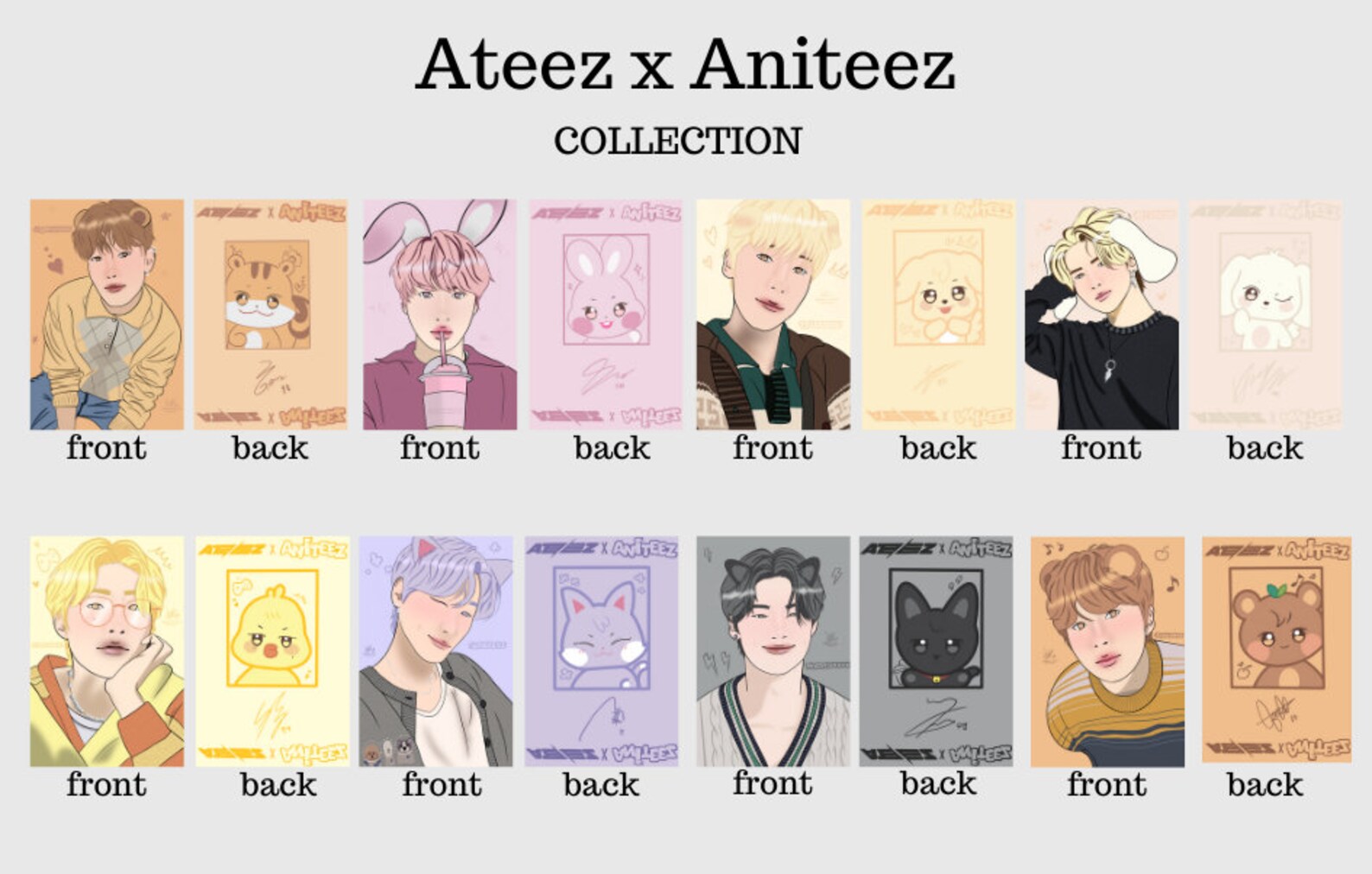 Ateez X Aniteez Collection Kpop Fanart Photocard Set - Etsy
