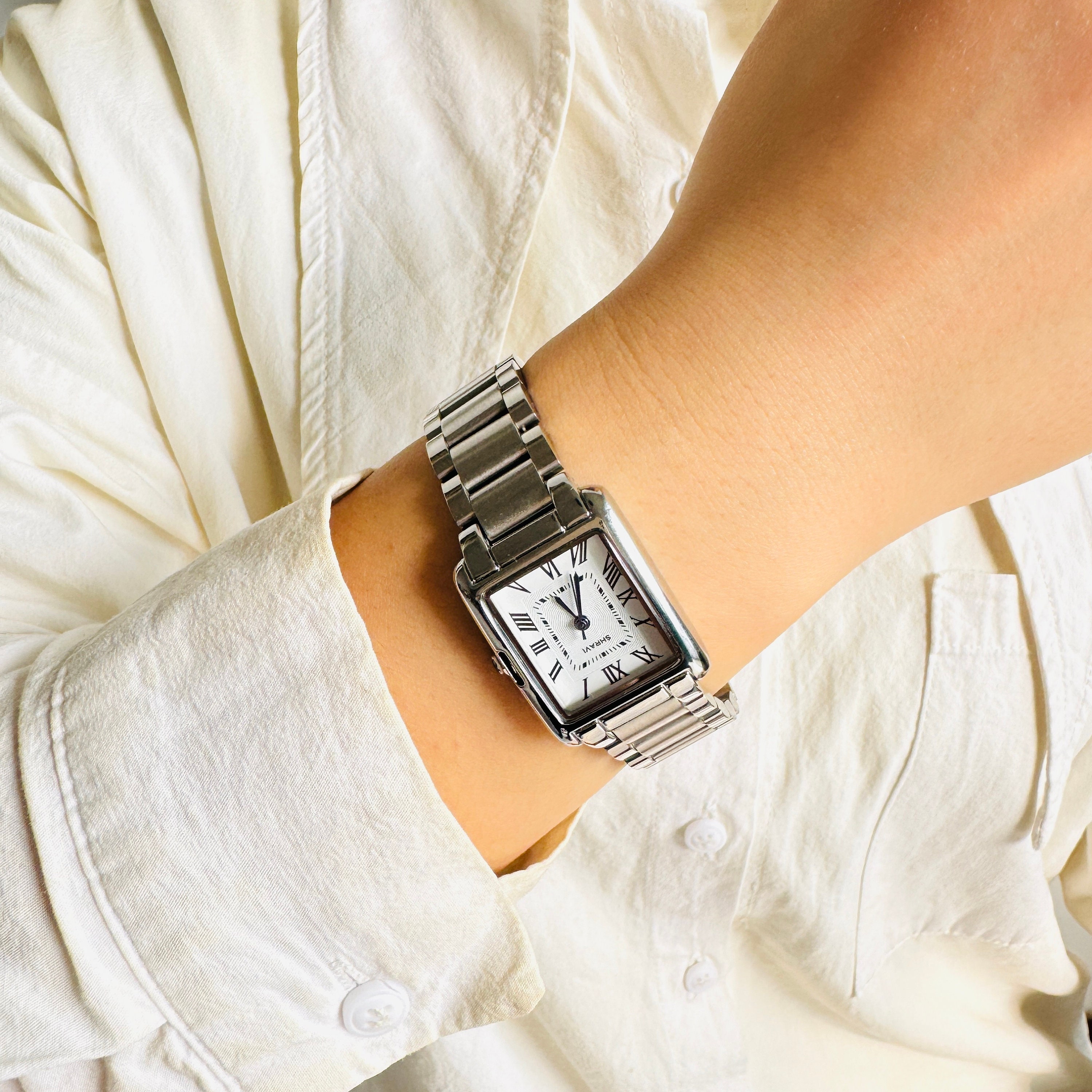 Women Watch Silver Watch Vintage Tank Watch Classic Minimalist Solid ...