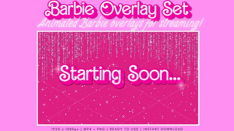 Barbie Inspired Animated Twitch Overlay Stream Scene Pack - Starting ...