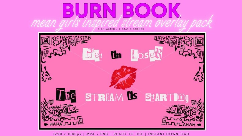 Mean Girls Inspired Twitch Overlay – Animated Burn Book Stream Package ...