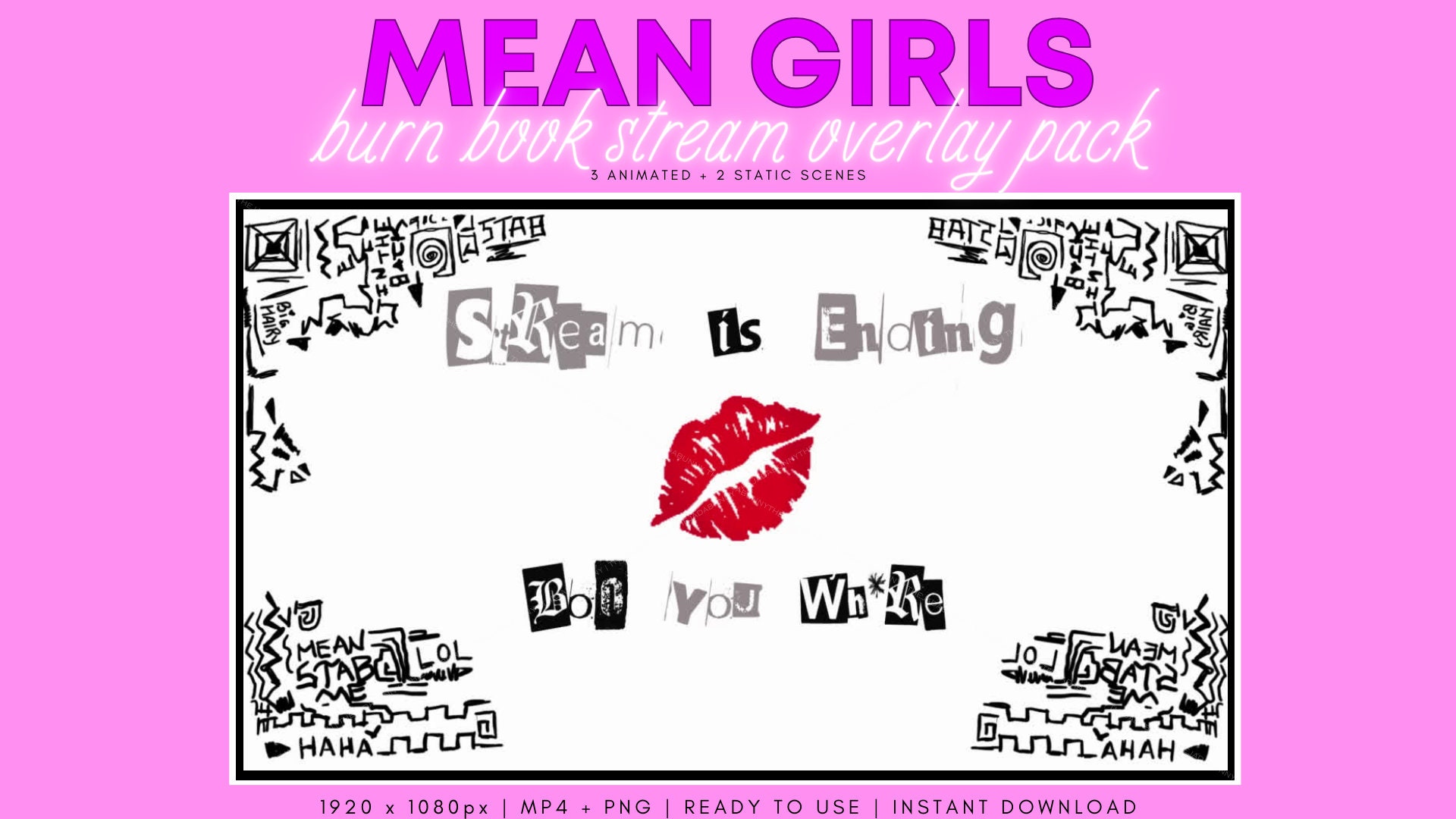 Animated Twitch Overlay Mean Girls Burn Book White Stream Scene Package ...