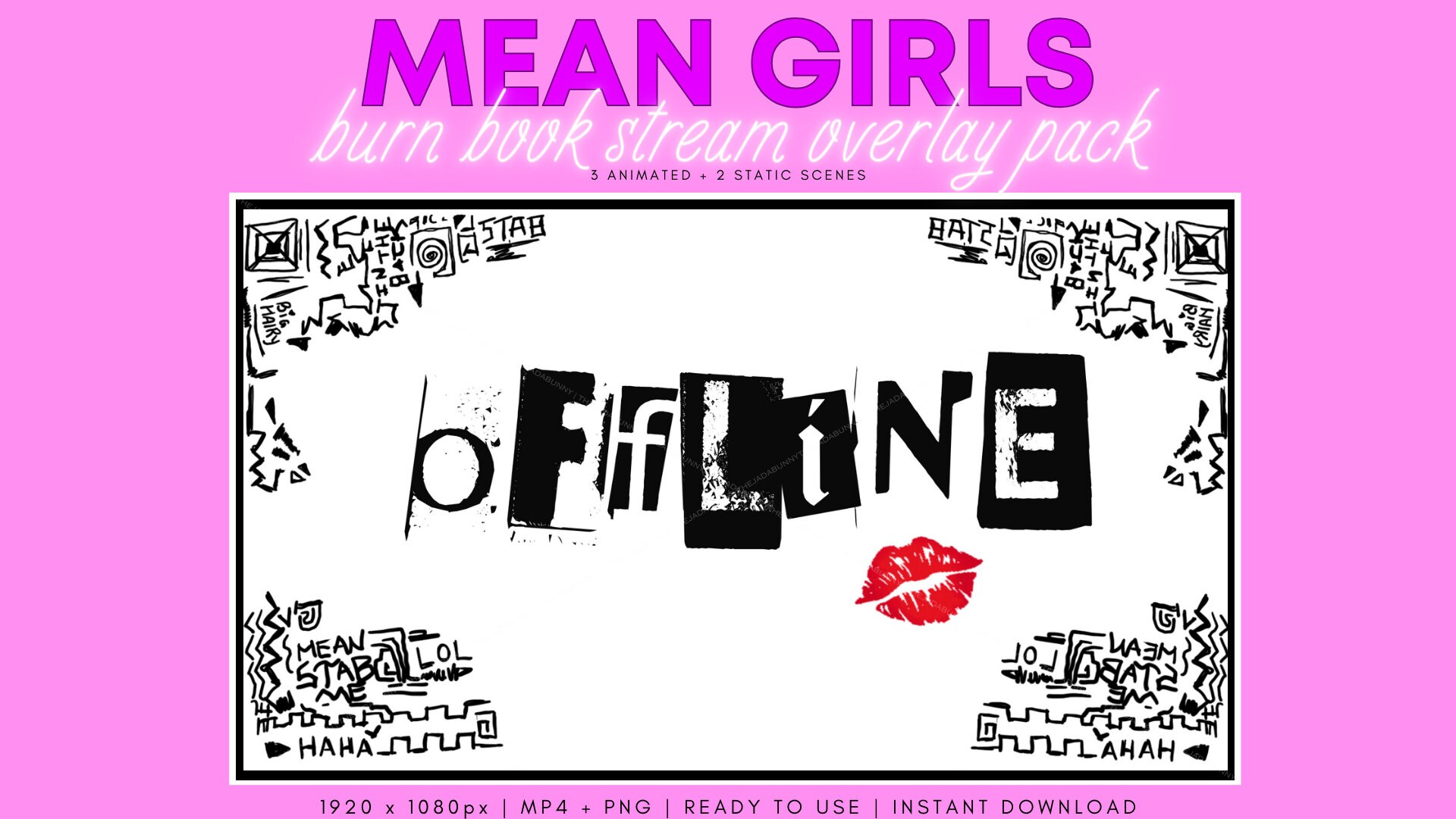 Animated Twitch Overlay Mean Girls Burn Book White Stream Scene Package ...