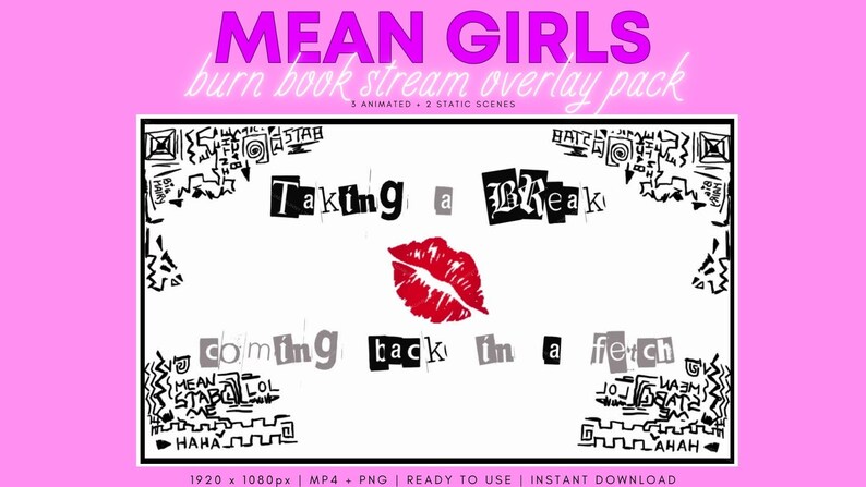 Animated Twitch Overlay Mean Girls Burn Book White Stream Scene Package ...