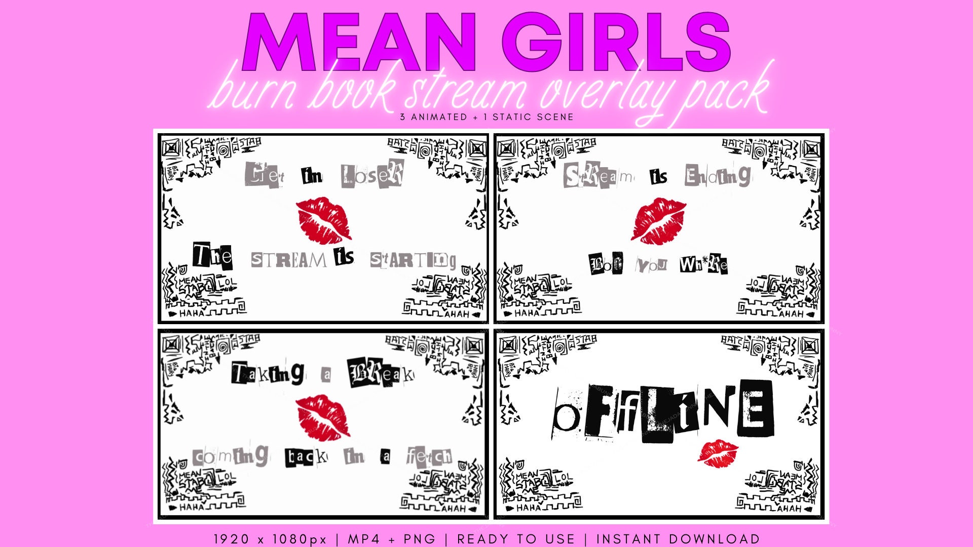 Animated Twitch Overlay Mean Girls Burn Book White Stream Scene Package ...