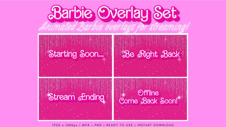 Barbie Inspired Animated Twitch Overlay Stream Scene Pack Starting Soon ...