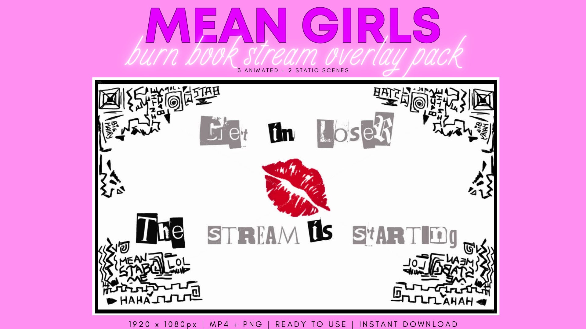 Animated Twitch Overlay Mean Girls Burn Book White Stream Scene Package ...