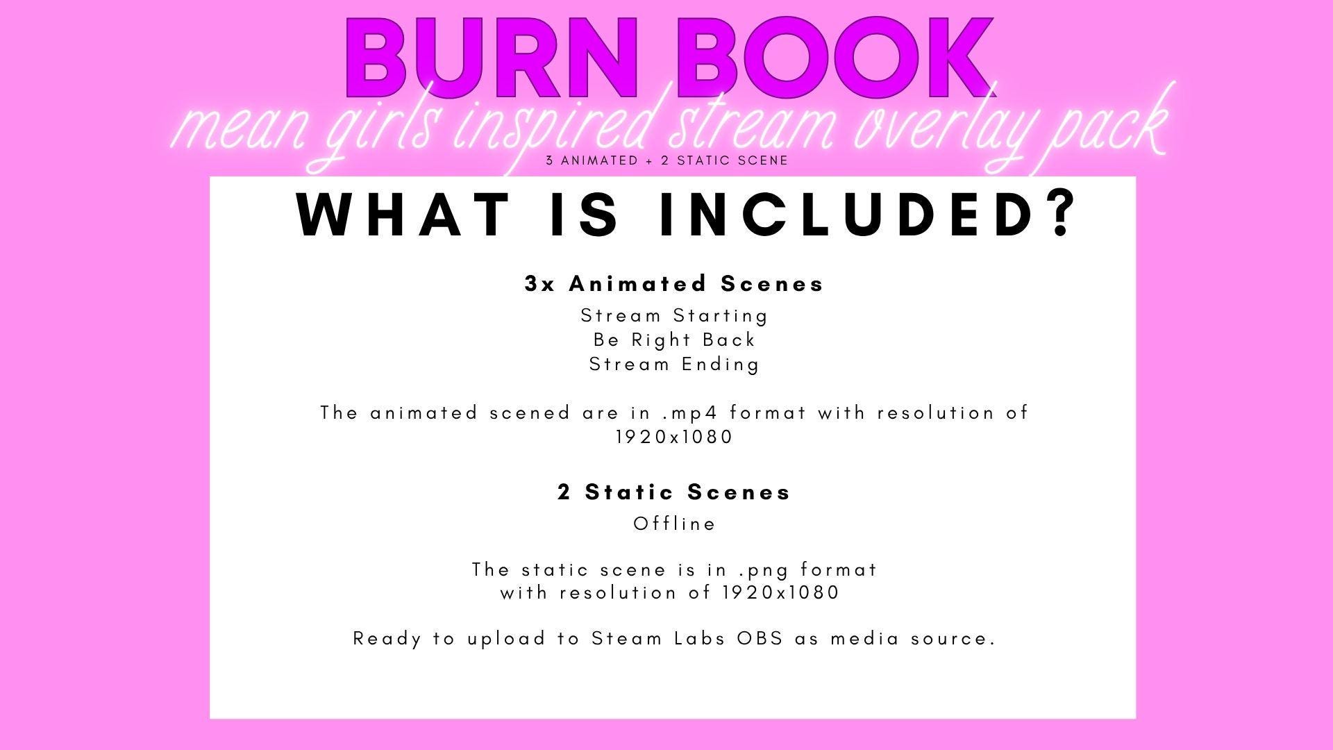 Mean Girls Inspired Twitch Overlay – Animated Burn Book Stream Package ...