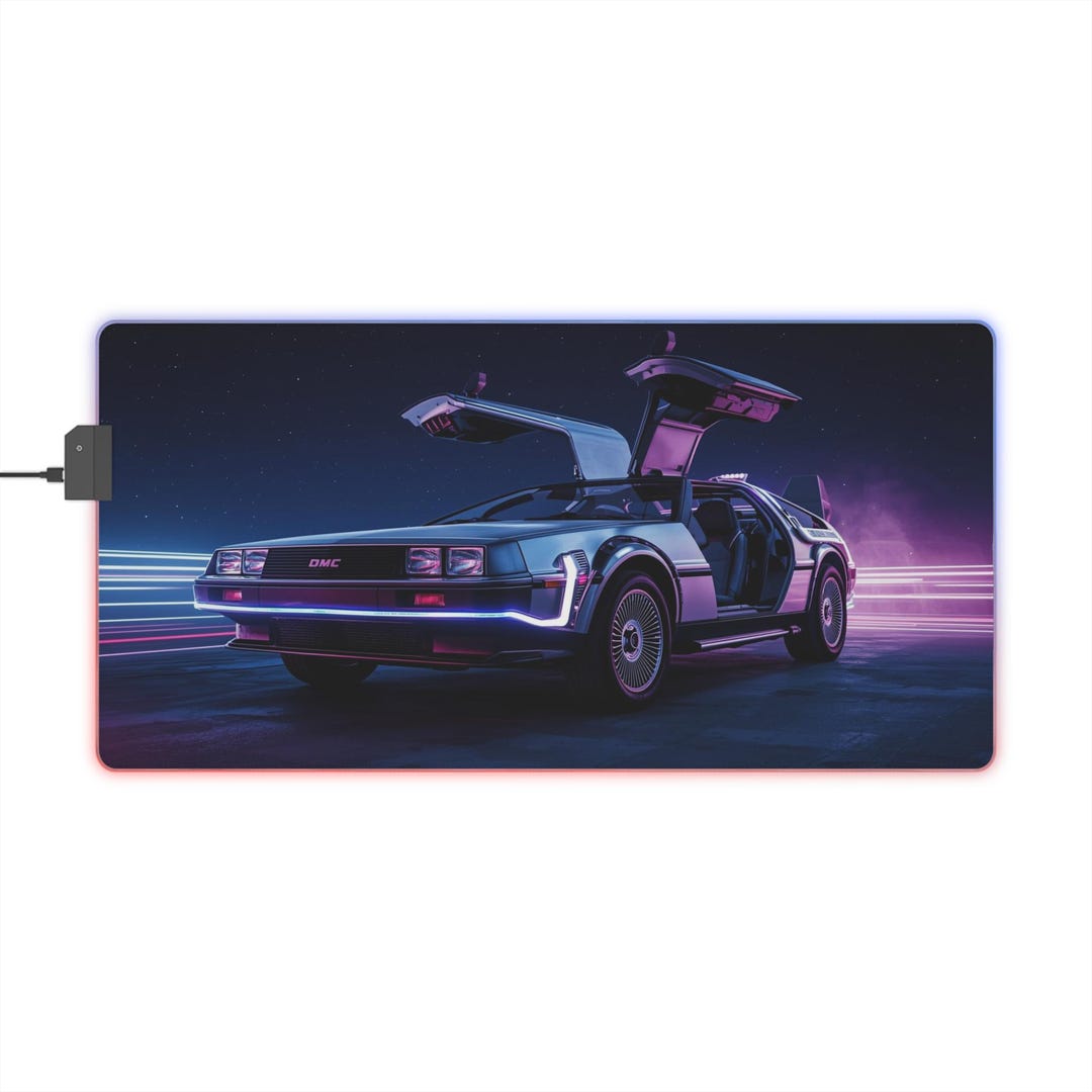 Retro Delorean With Gullwing Doors LED Gaming Mouse Pad | Custom Gaming ...