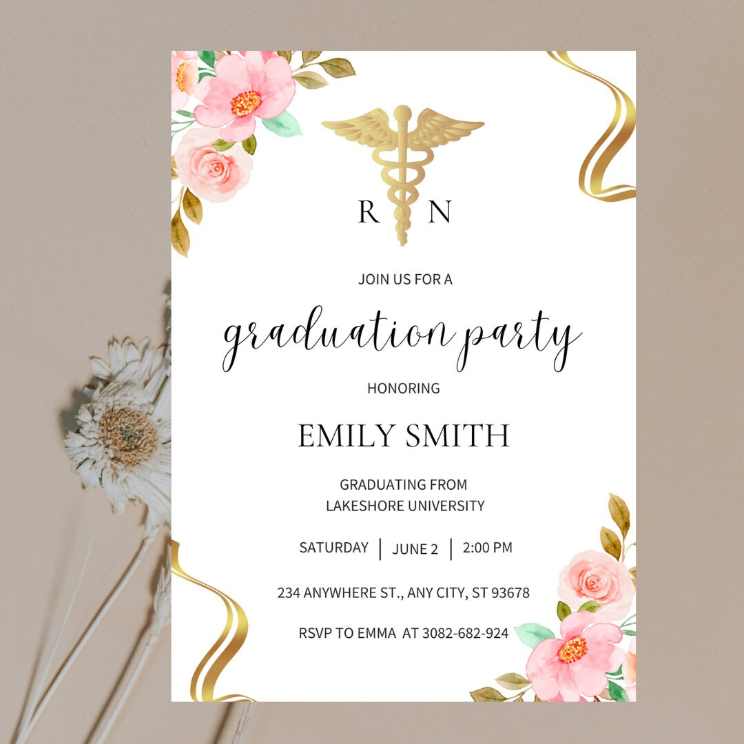 Nurse Graduation Party Invitation Template Editable, Editable Nursing ...
