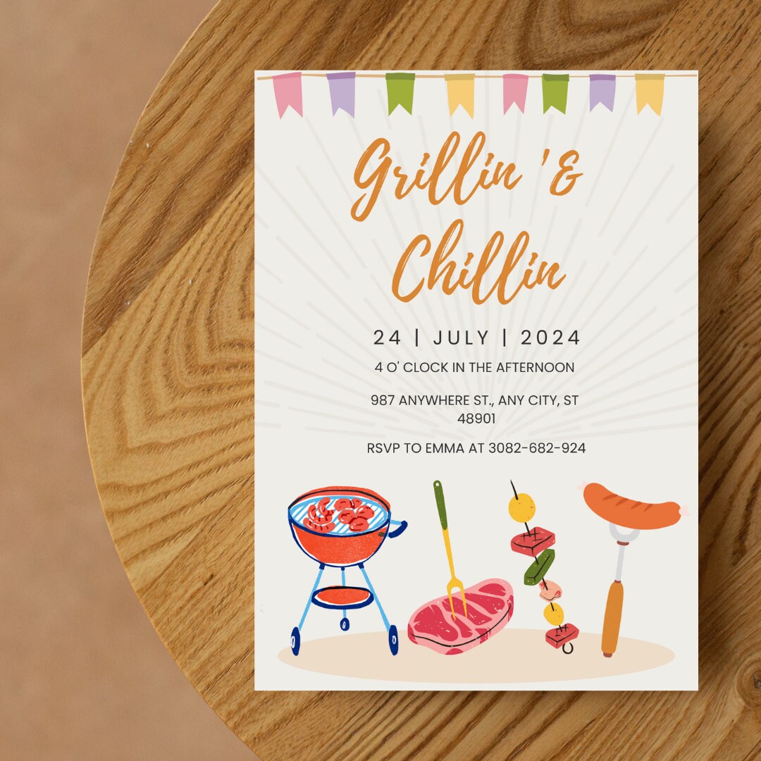 Editable BBQ Invitation Template, Grillin & Chillin Invite, Grill and ...