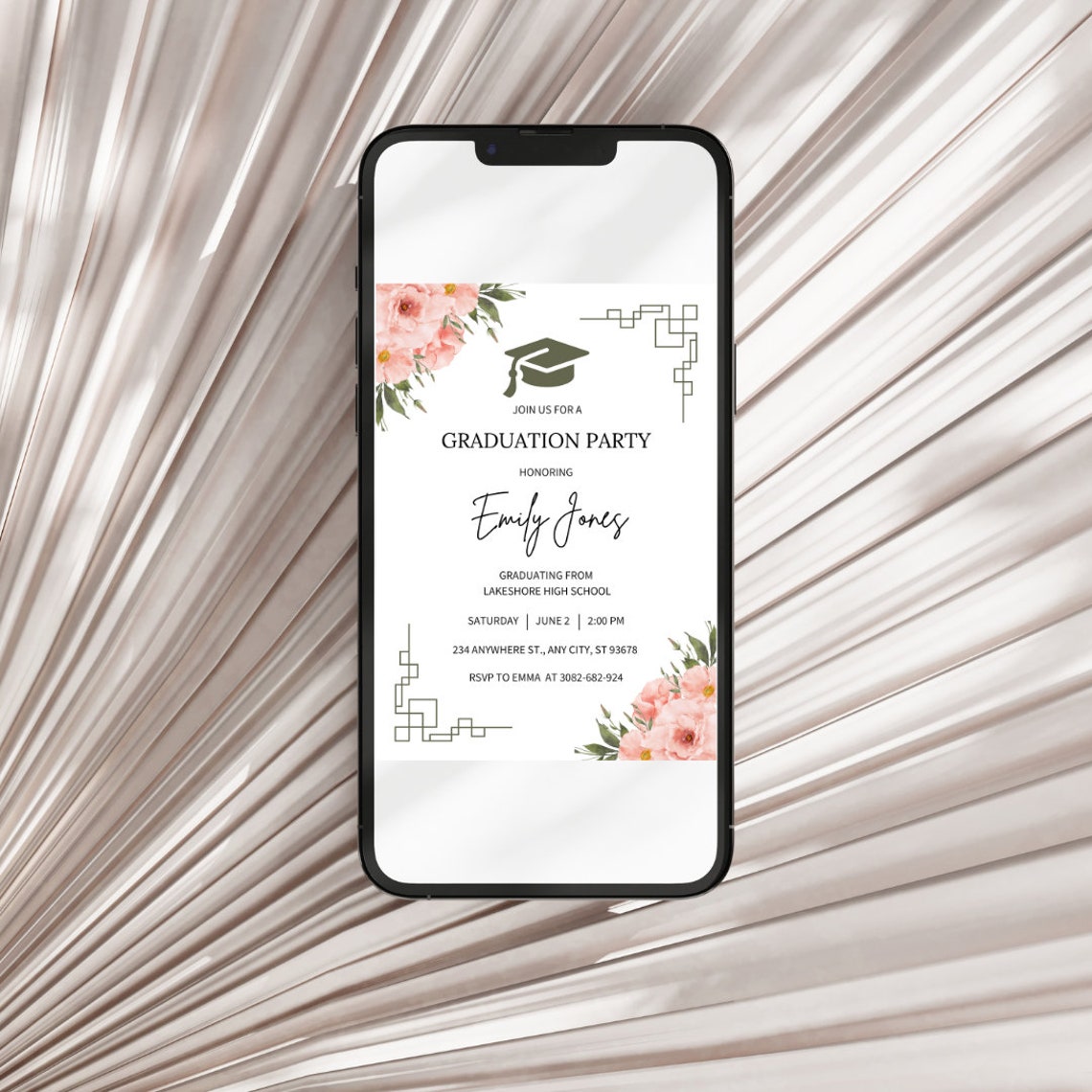 Graduation Party Invitation Template Editable, Pink Floral Graduation ...