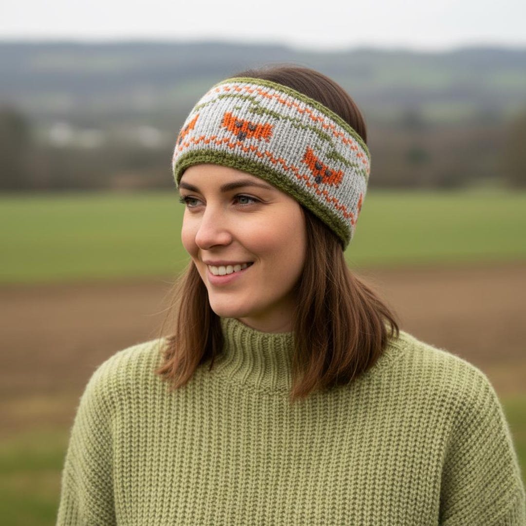Pure Wool Hand Knitted Headband Fox Design Grey HB002 - Etsy