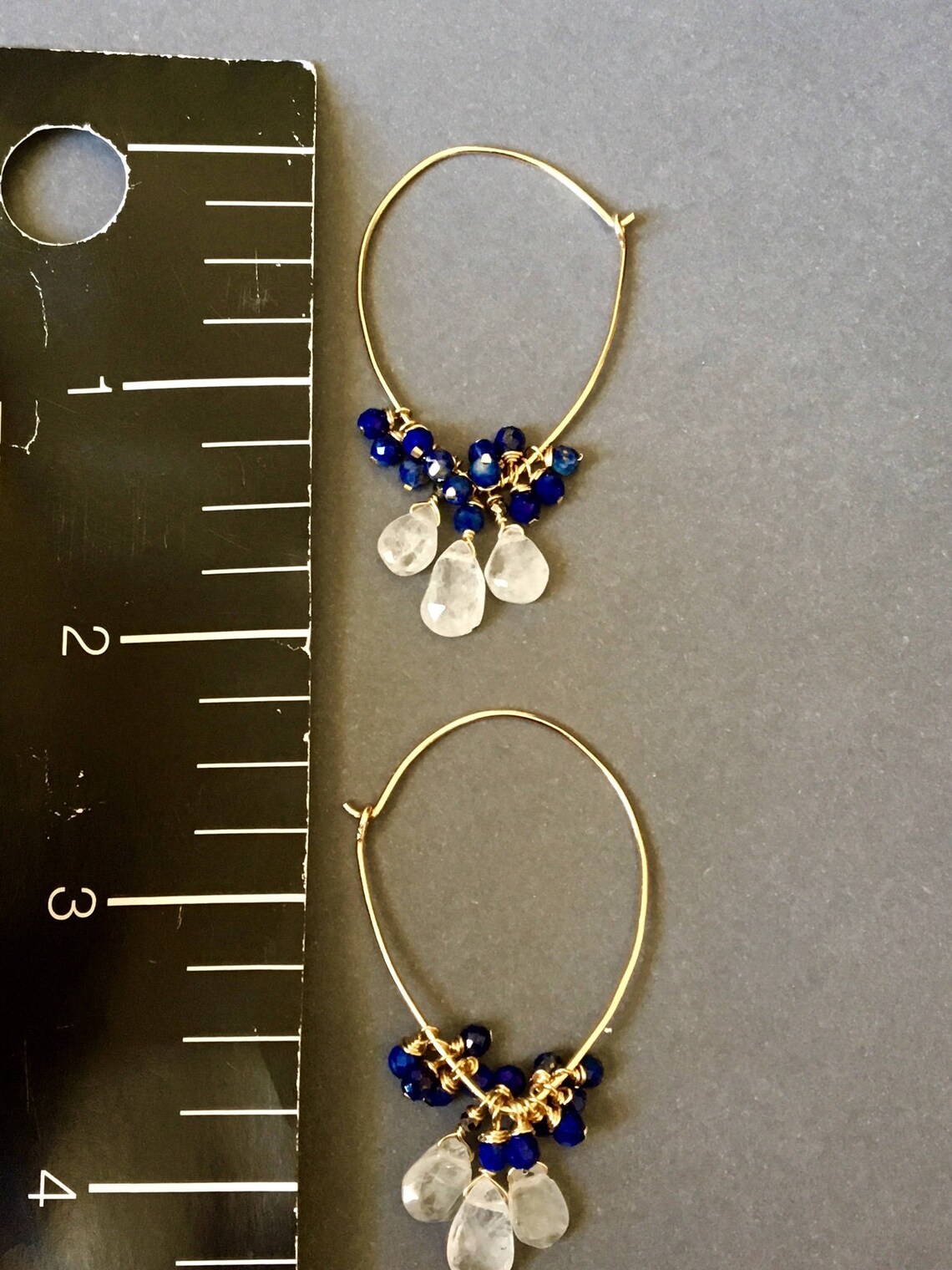 Gemstone Hoops, Gold-filled Hoops, Moonstone and Lapis-lazuli Earrings ...