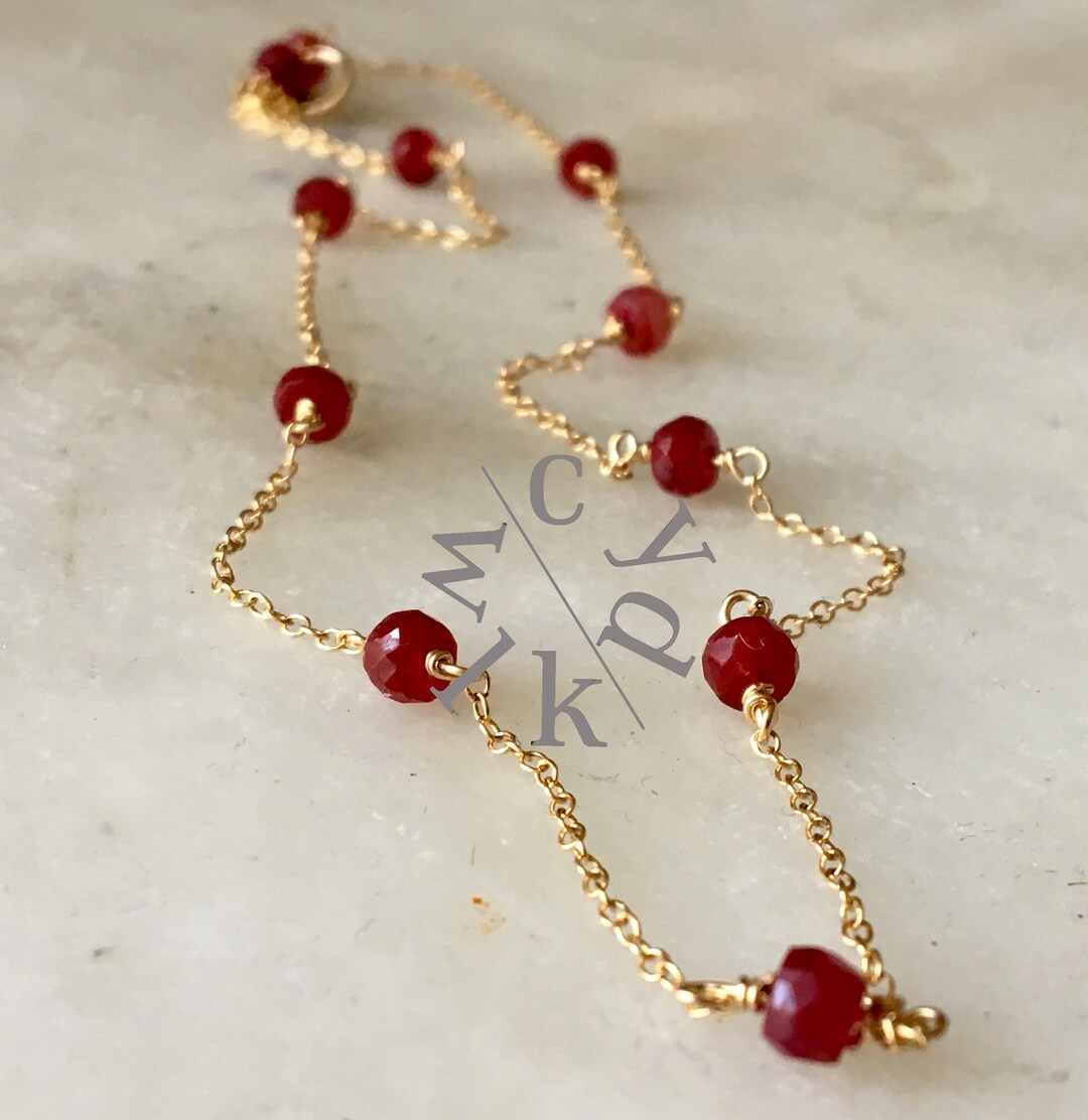 Dainty Ruby Choker Necklace, Ruby Gold Choker Necklace, Gold-filled ...
