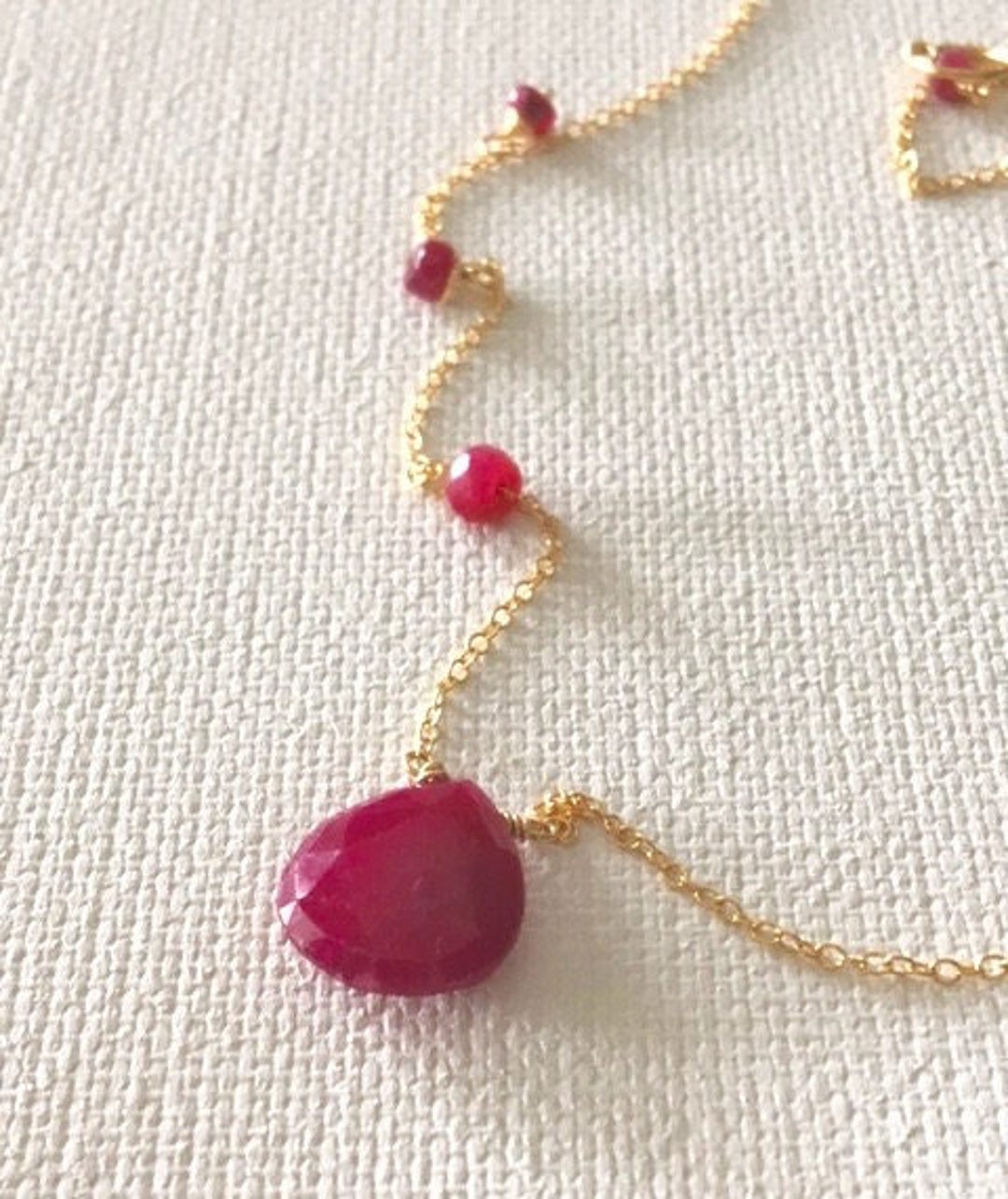 Ruby Necklace, Ruby Gold Necklace, Gold-filled Chain, Gemstone Necklace ...