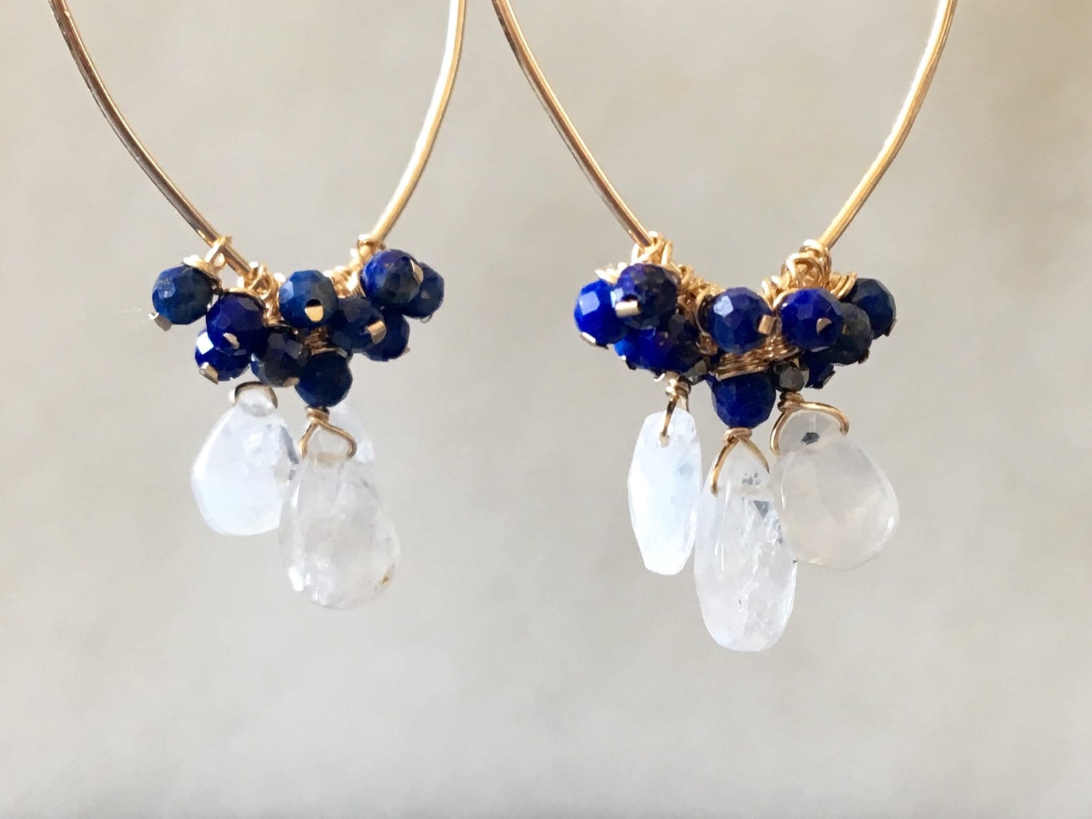 Gemstone Hoops, Gold-filled Hoops, Moonstone and Lapis-lazuli Earrings ...