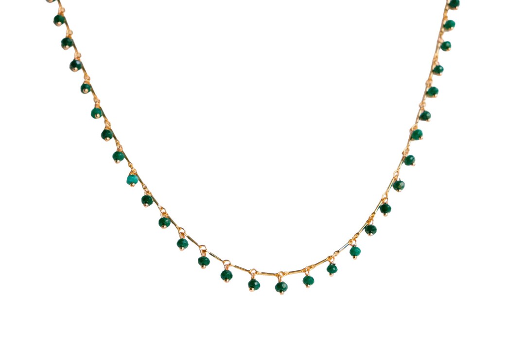 Emerald Necklace 24k Gold Plated Chain Necklace With Adjustable Length ...