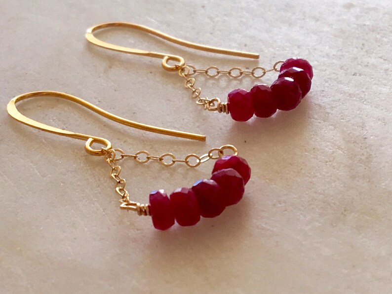 Ruby Earrings, Ruby and Gold Dangling Earrings, Delicate Ruby Earrings - Etsy