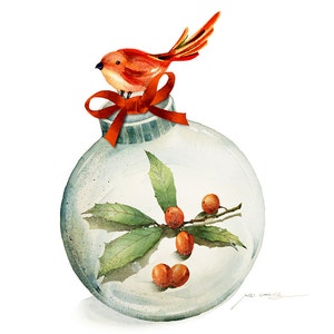 Watercolor Painting - Christmas Ornament With Holly Painting - 8 by 10 ...