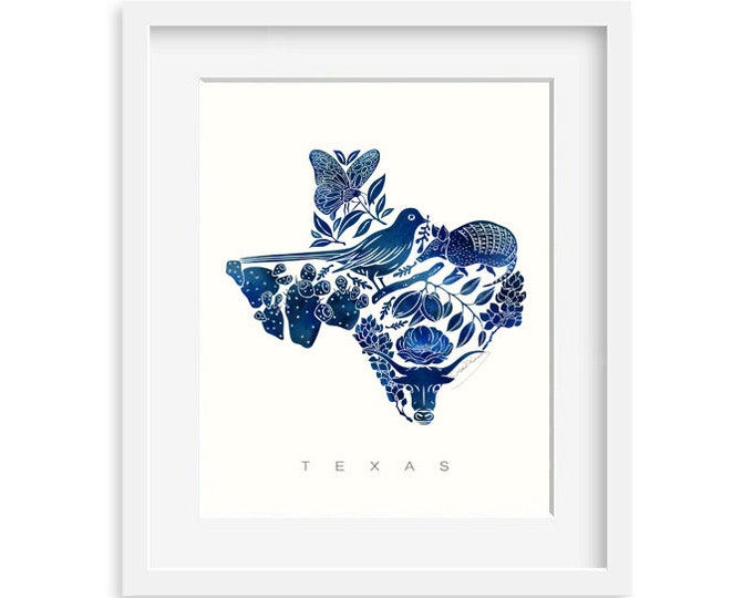 8X10 Texas Watercolor Print, Texas Map, Texas State, Watercolor Print ...