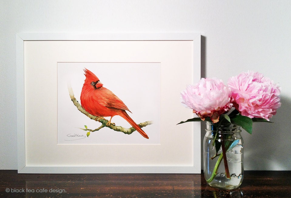 Cardinal Painting Watercolor Cardinal 5 X 7 Print - Etsy