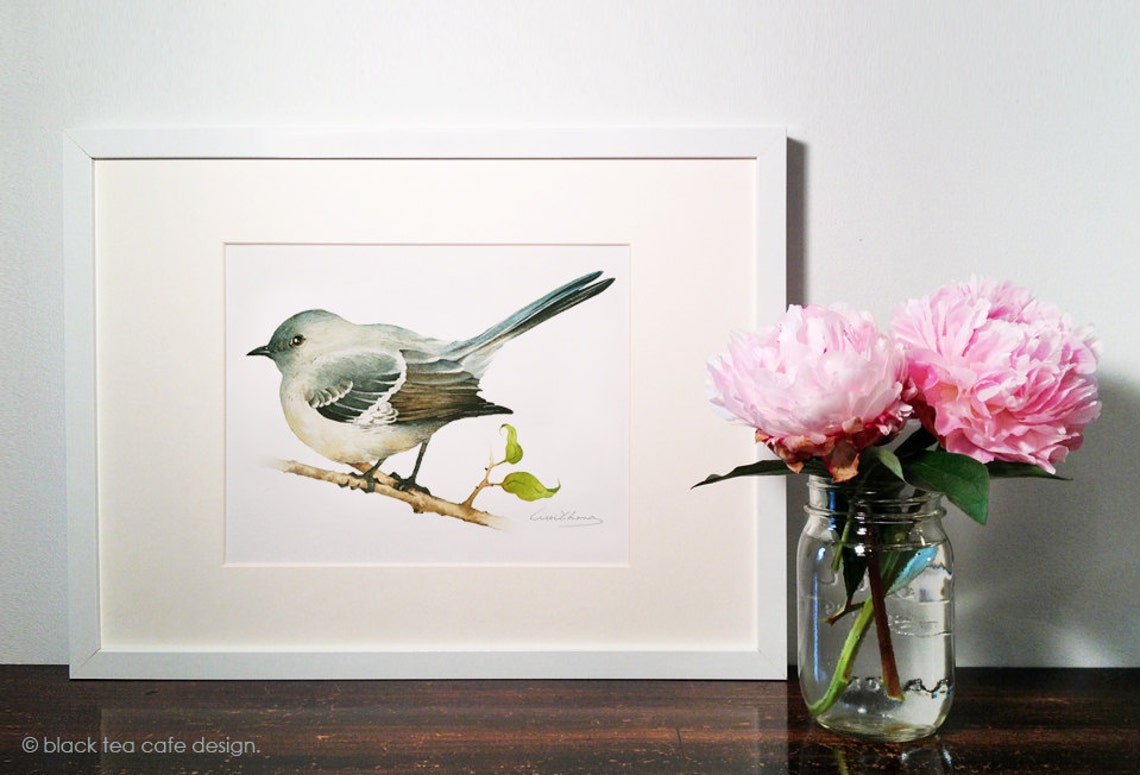 Mockingbird Painting - Watercolor Mockingbird - 5 by 7 Print ...