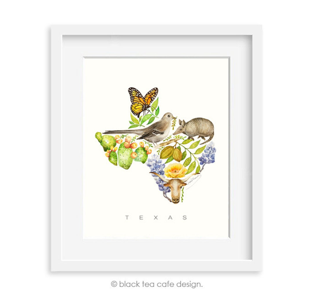 8X10 Texas Watercolor Print, Texas Map, Texas State, Watercolor Print ...