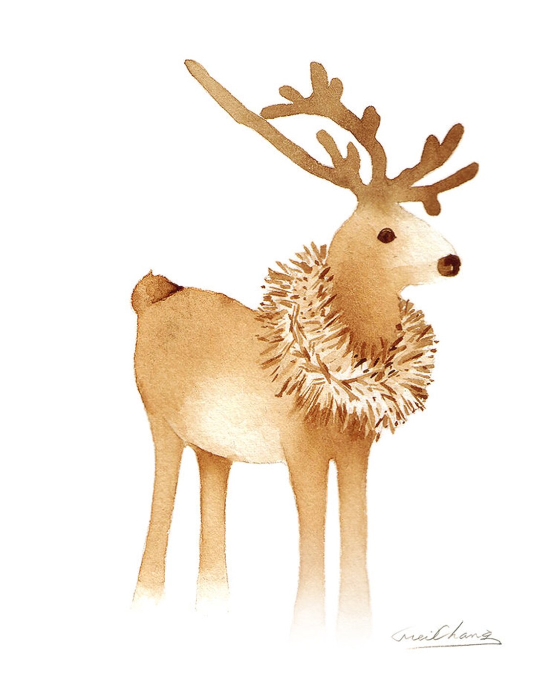 Watercolor Painting - Reindeer Painting - Watercolor Reindeer - 8 by 10 ...