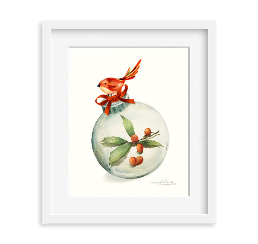 Watercolor Painting - Christmas Ornament With Holly Painting - 8 by 10 ...