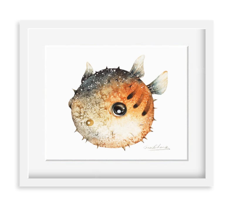 Pufferfish Art Print, 5X7 Puffer Fish Watercolor Art Print, Pufferfish ...
