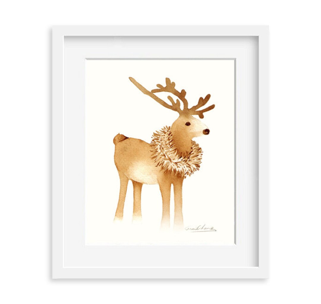 Watercolor Painting - Reindeer Painting - Watercolor Reindeer - 8 by 10 ...