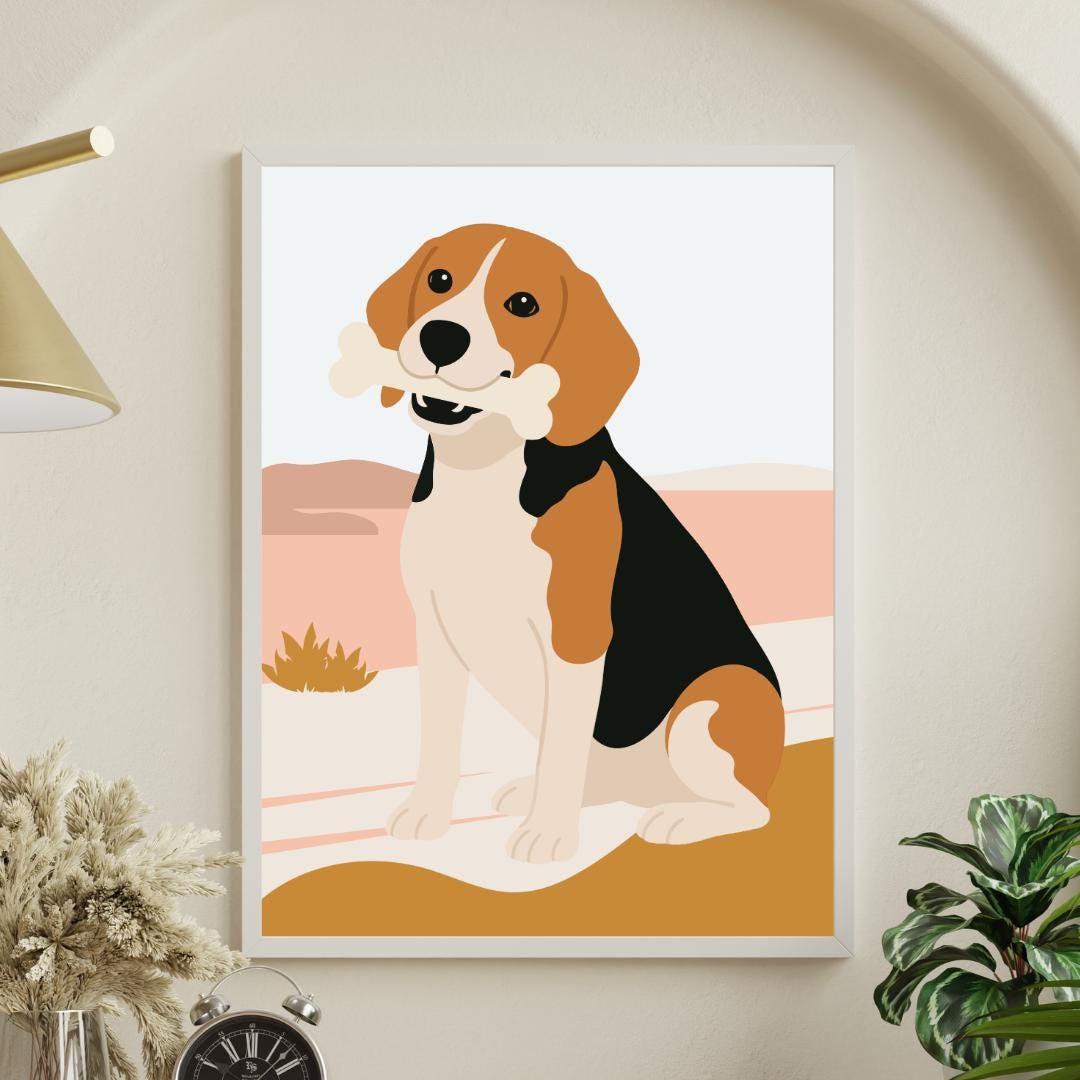 Beagle Wall Art – “bark and Bone” Funny Dog Print, Minimalist Beagle ...