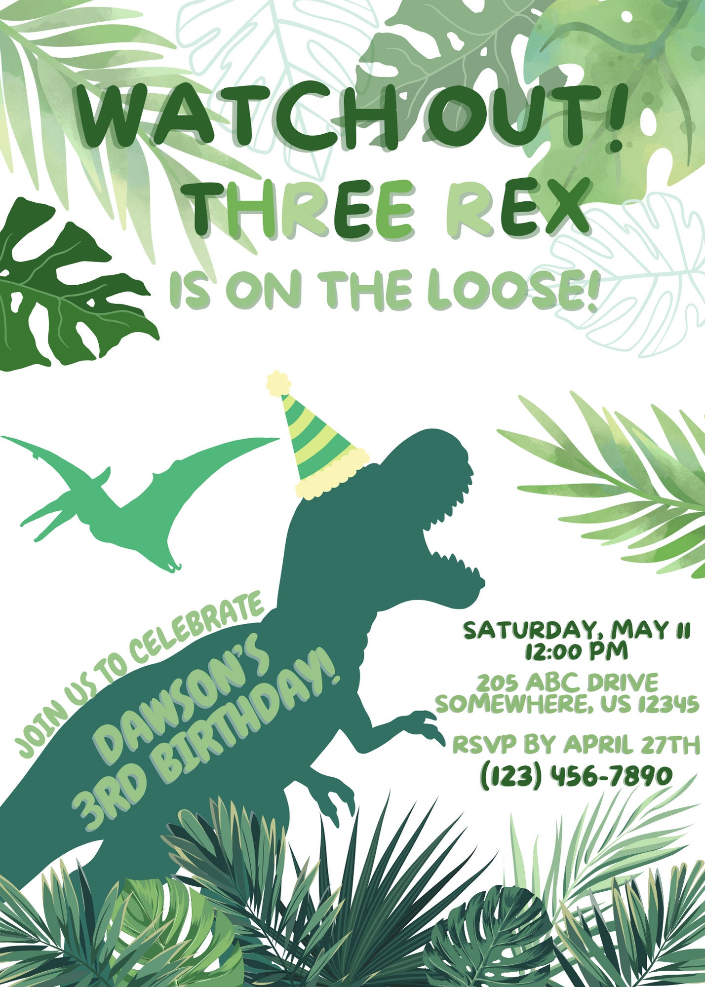 Three Rex Birthday Invitation Digital - Etsy