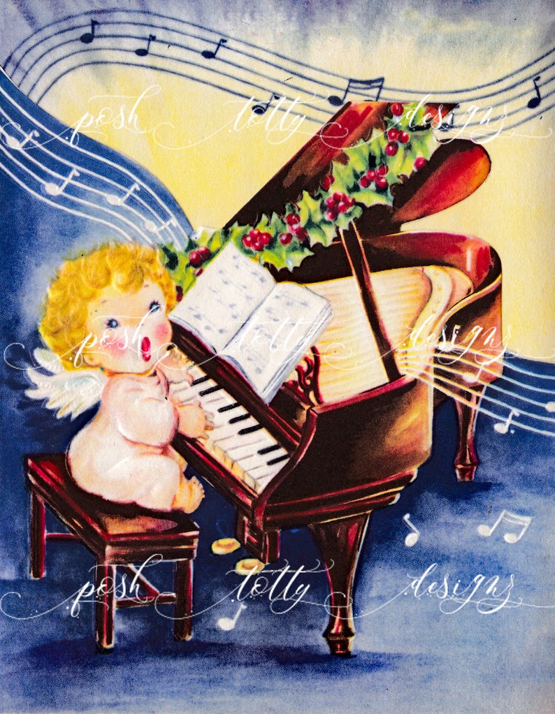 Vintage DIGITAL DOWNLOAD 1940s Angel Singing at Piano Voice Christmas ...