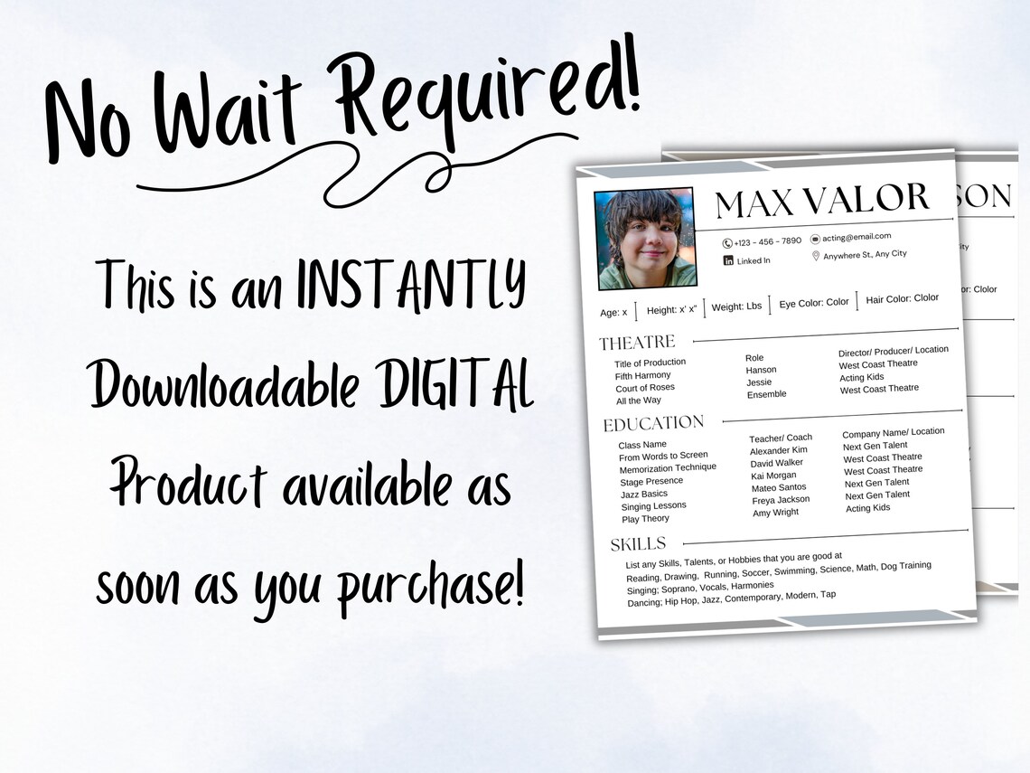 Child Actor Resume Template Editable Canva CV Professional Digital ...