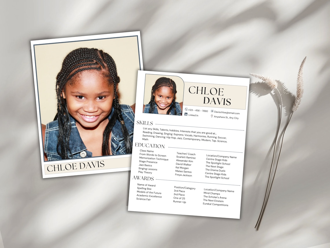 Child Acting Resume Template for Auditions Editable in Canva CV ...