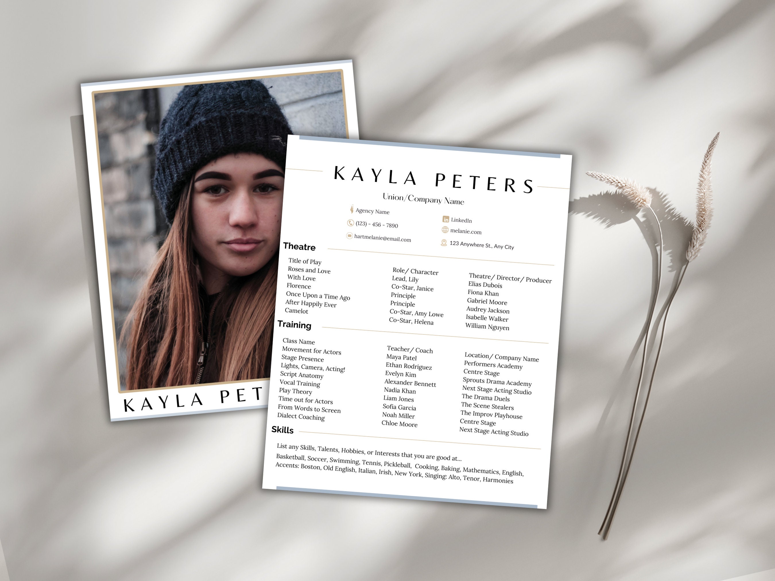 Actors Resume Template Auditions Editable in Canva CV Professional ...