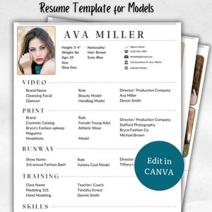 Modeling Resume Template Talent Agency Editable in Canva CV ...